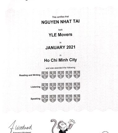 CAMBRIDGE ASSESSMENT MOVERS CERTIFICATE – TRUNG TÂM ANH NGỮ VIỆT MỸ SÀI GÒN